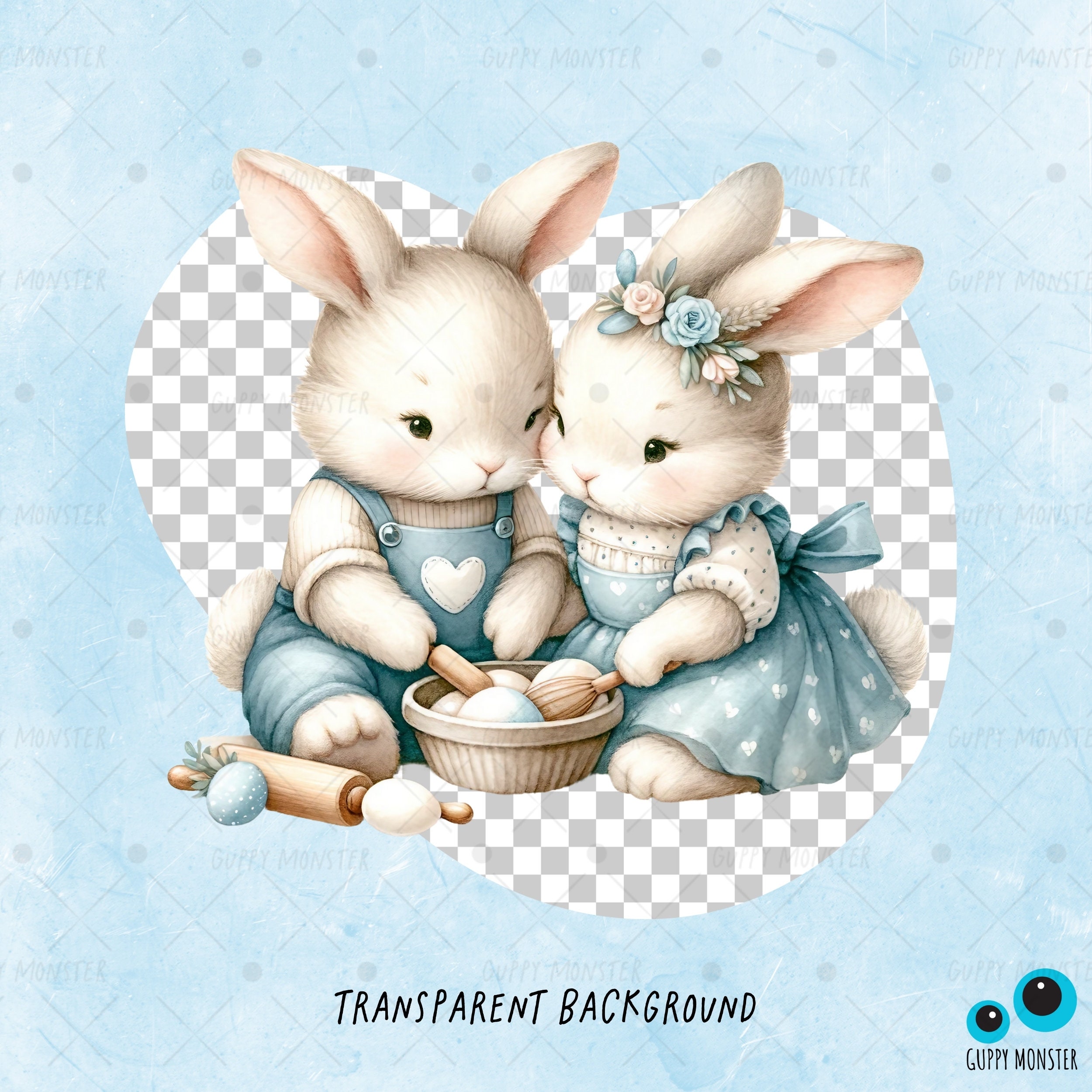Valentine's Day Bunny Couple Watercolor Clipart, Cute Rabbit Png ...