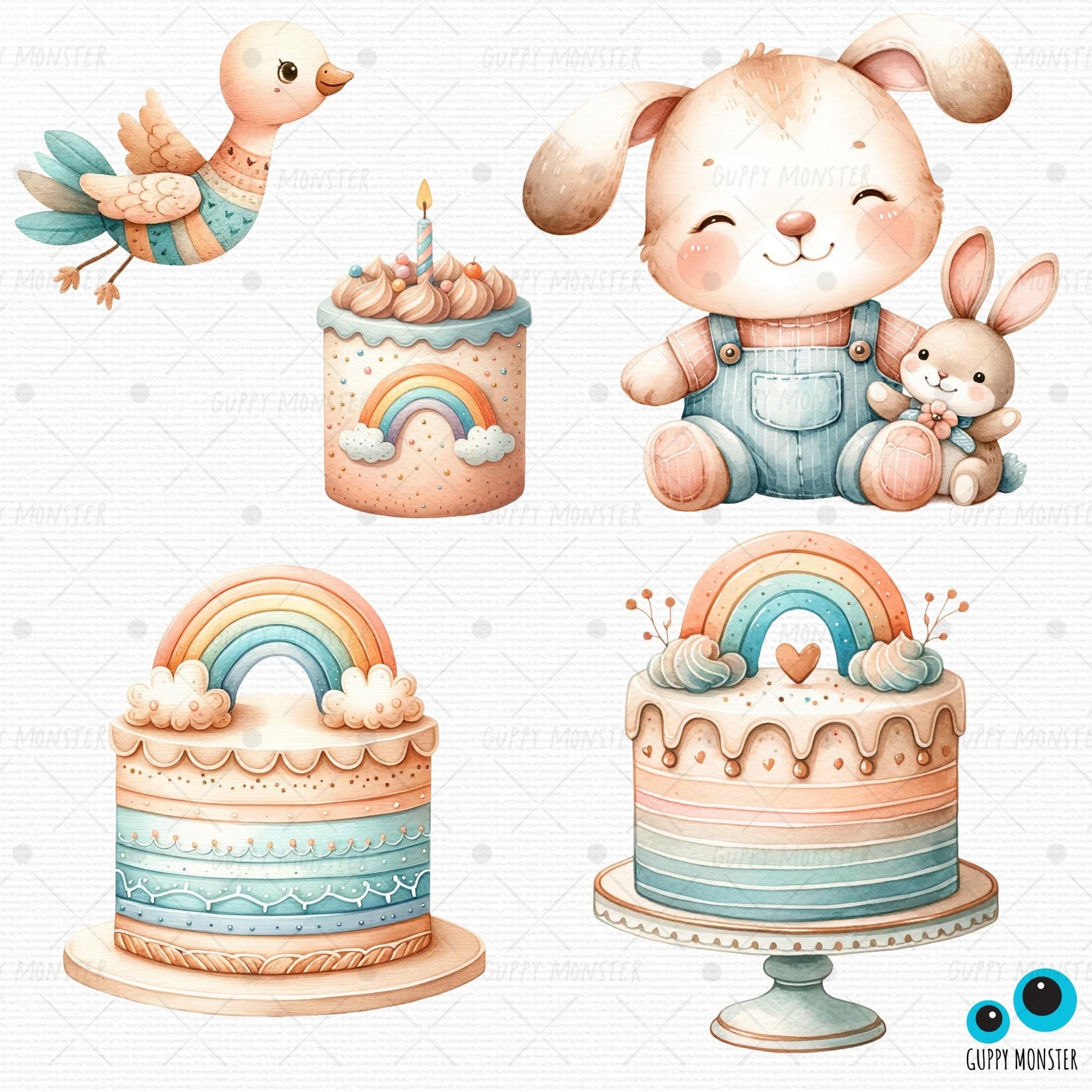 Watercolor Animal Birthday Clipart, Party Invitation DIY (PDF) - Etsy