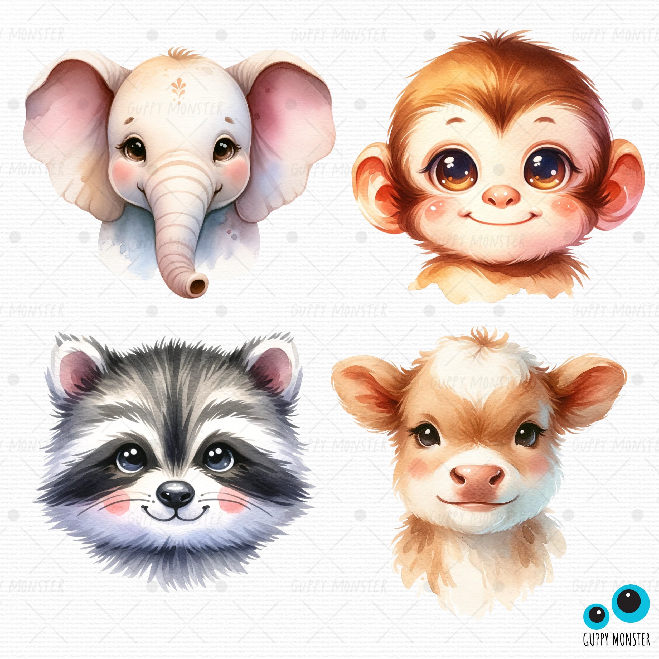 Animal Faces Watercolor Clipart Animals Clipart Farm Animals - Etsy