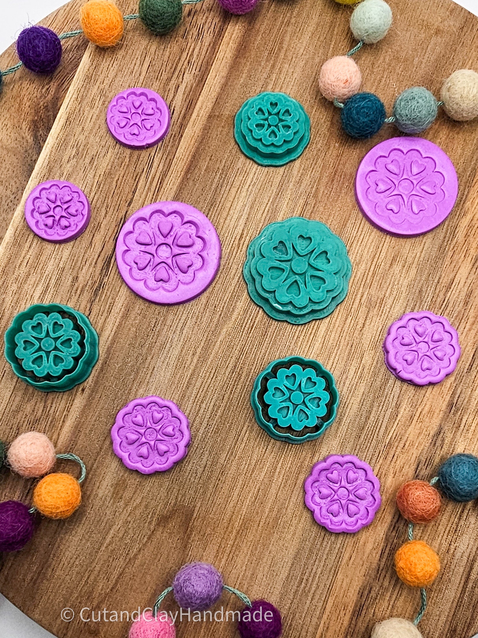 Folk Heart Polymer Clay Stamp Folk Heart Flower Stamp Cutter Embossing ...