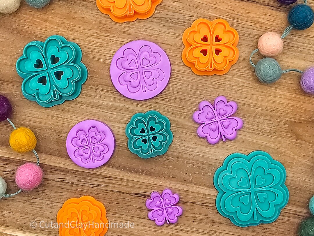 Folk Shamrock Polymer Clay Stamp Four Leaf Clover Stamp Cutter ...