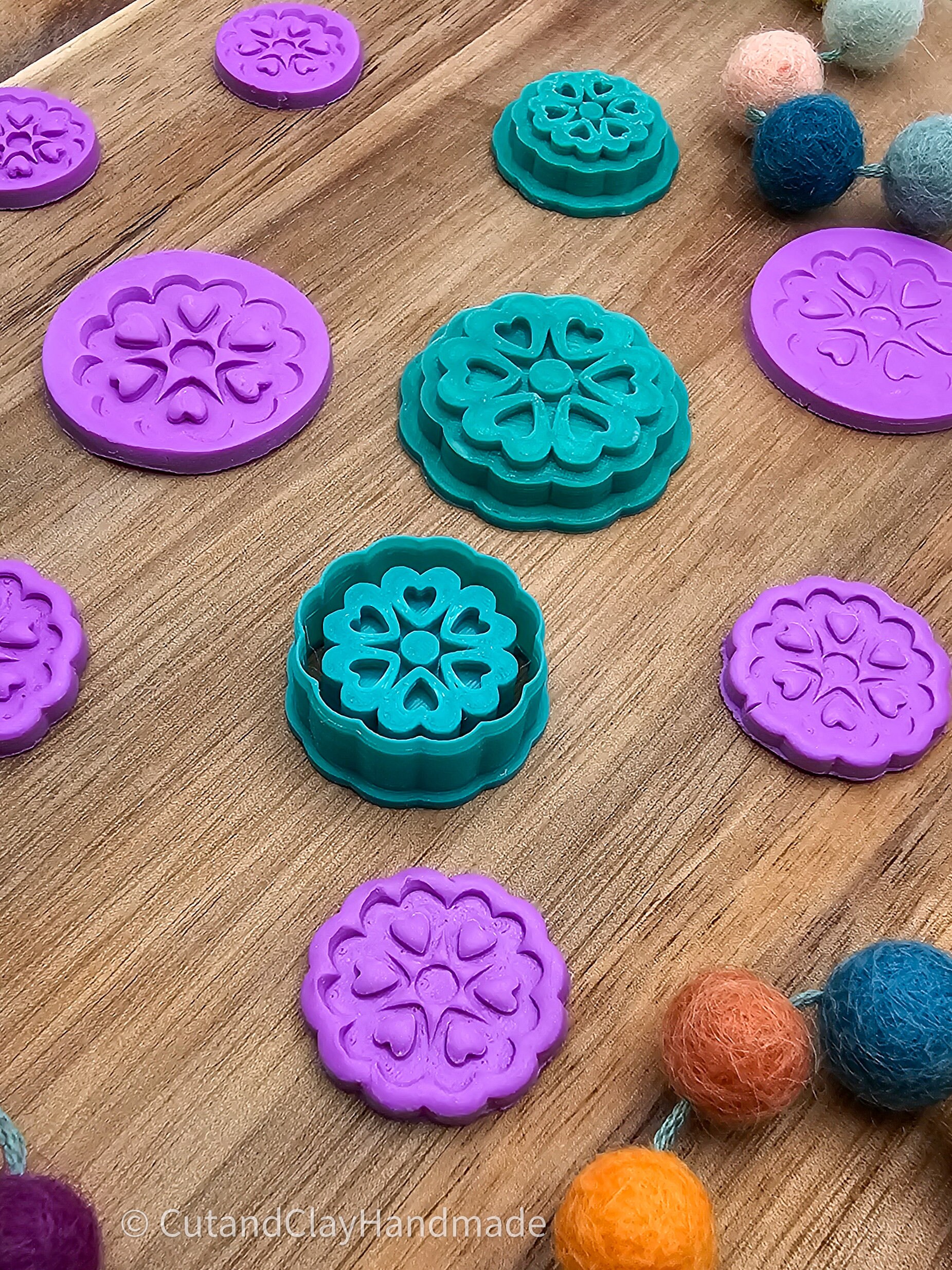 Folk Heart Polymer Clay Stamp Folk Heart Flower Stamp Cutter Embossing ...