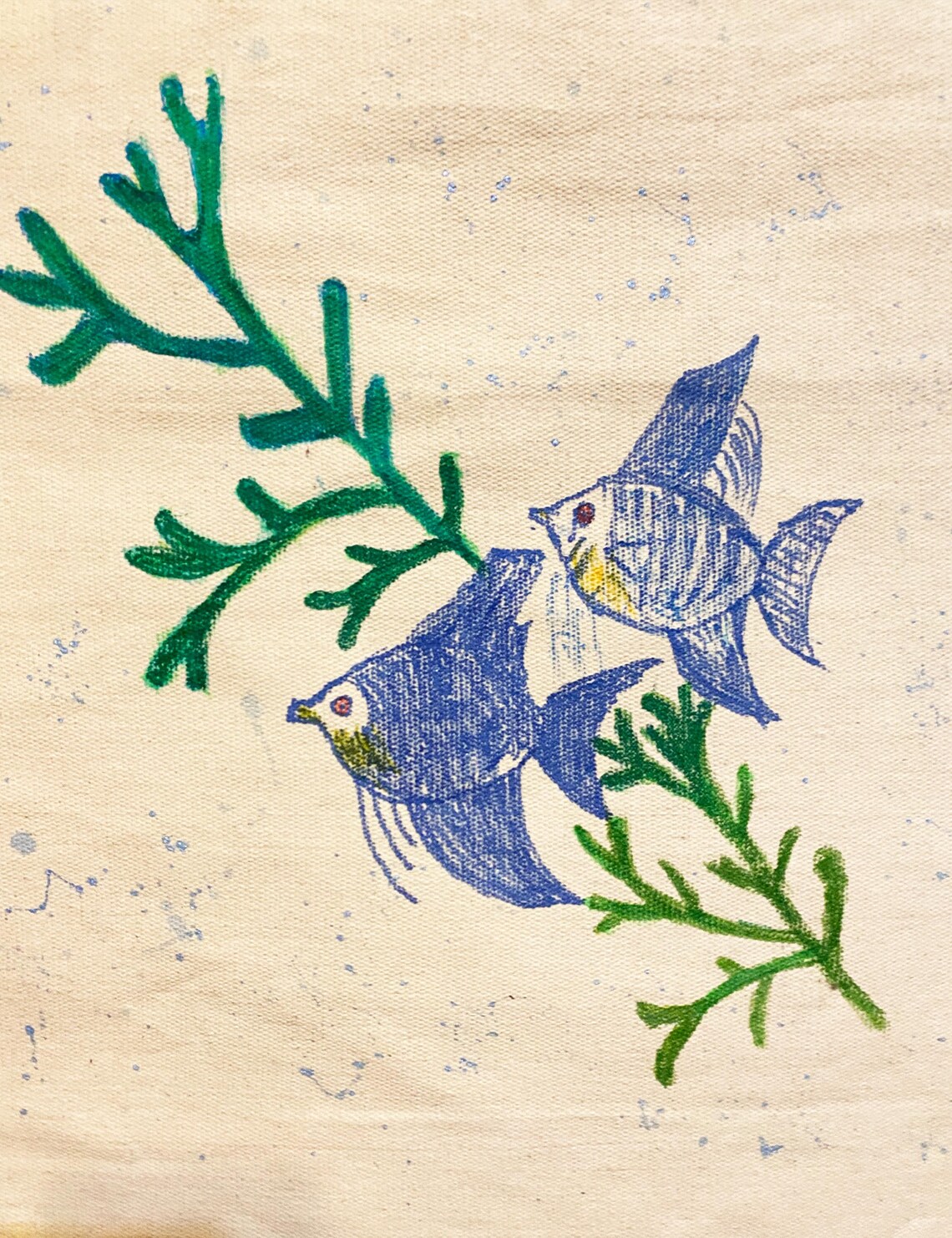 Blue Fish Canvas Hand Painted Bag, Everyday Bag, Bag for Laptop, Bag ...
