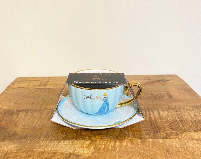 DISNEY Cinderella Blue Gold Englishtea Cup Saucer Set, Disney Tea Cup ...