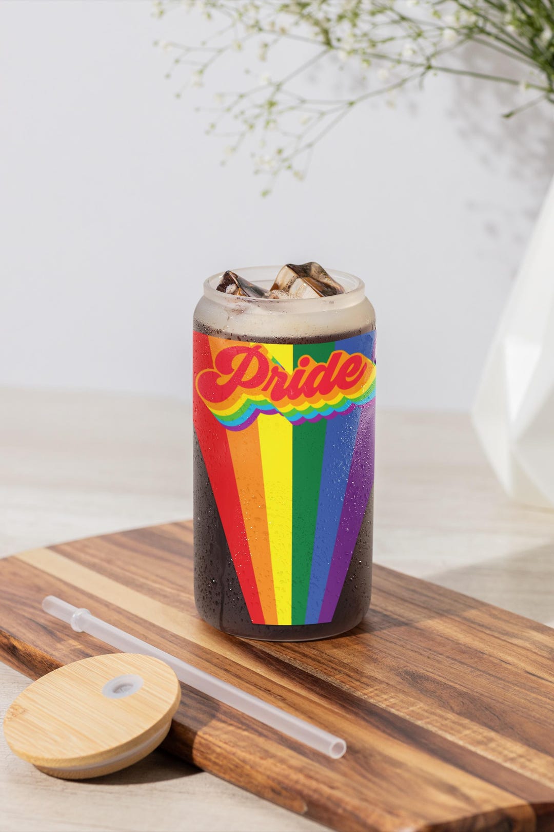 Rainbow Pride Sipper Glass: LGBTQ+ 16oz Tumbler With Lid & Straw - Etsy