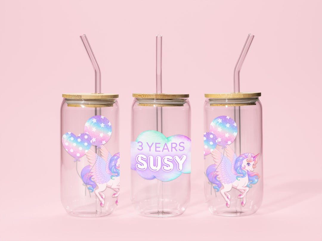 Personalized Unicorn Sipper Glass: Pastel Birthday Party Favor, 16oz - Etsy