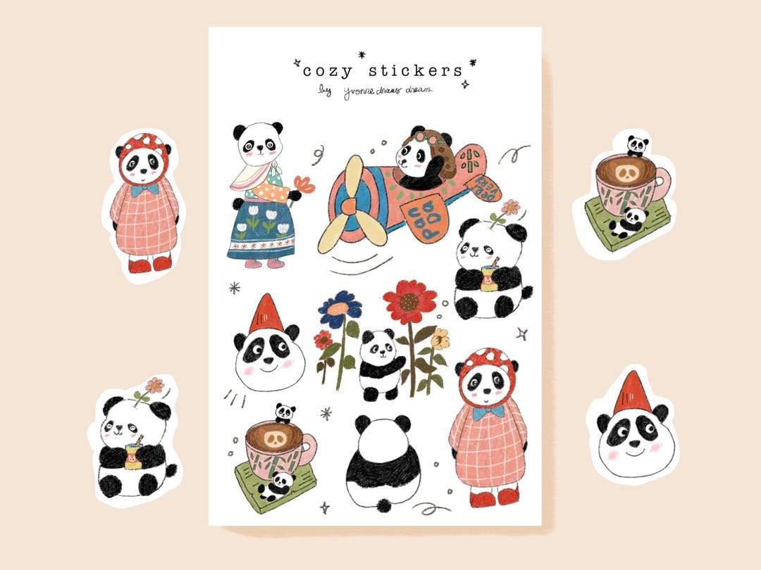 Handmade Cozy Panda Sticker Sheet Cute Panda, Journaling Bible, Bullet ...