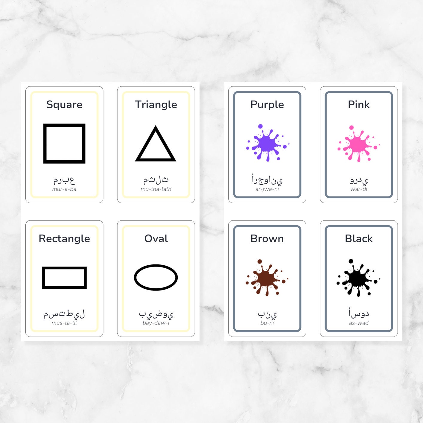 Arabic to English 52 Colours, Numbers and Shapes Themed Flashcards - Etsy