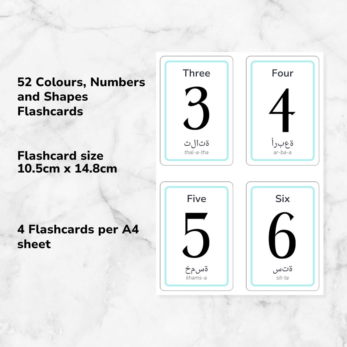 Arabic to English 52 Colours, Numbers and Shapes Themed Flashcards - Etsy