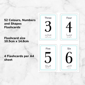 Arabic to English 52 Colours, Numbers and Shapes Themed Flashcards - Etsy