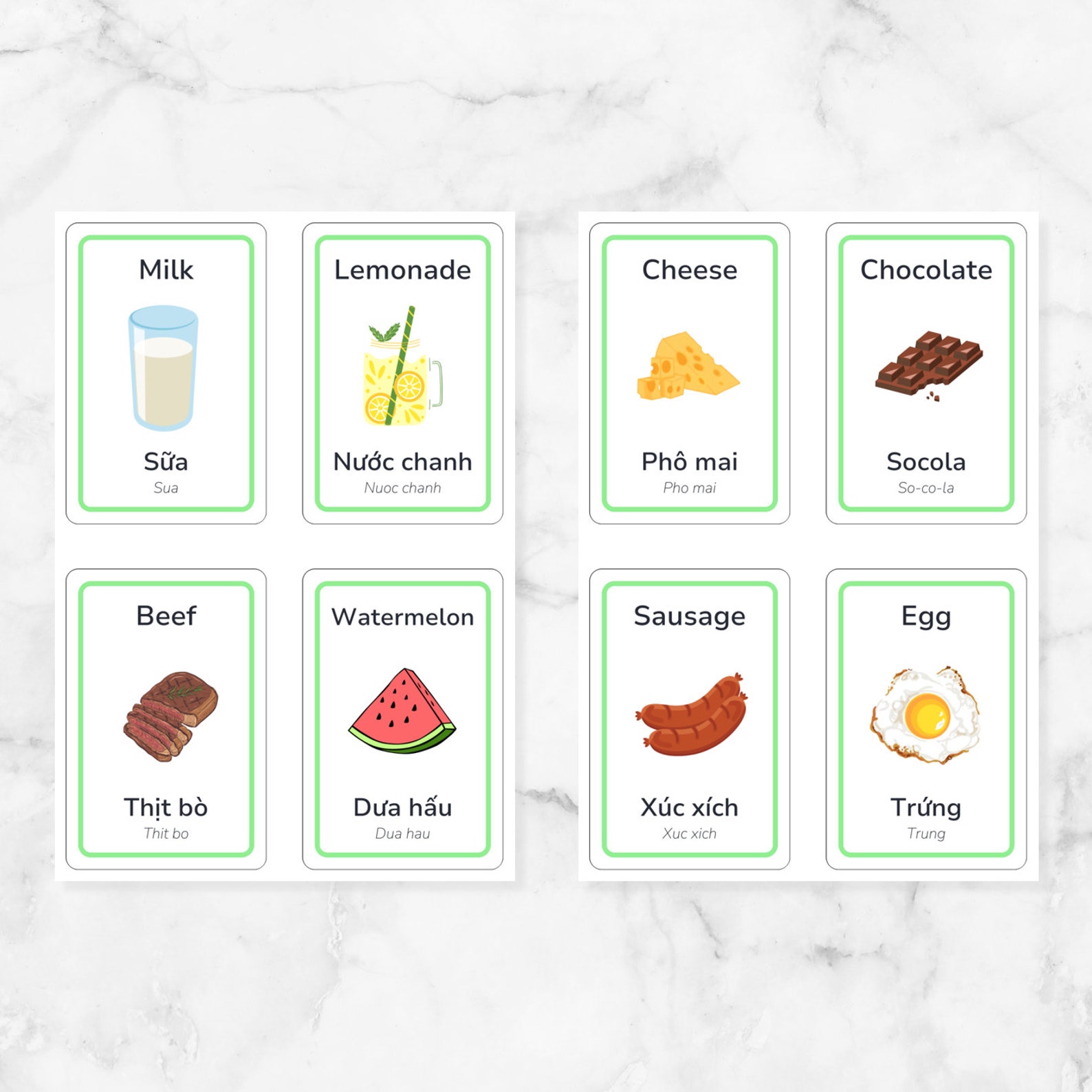 Vietnamese to English 48 Food and Drinks Themed Flashcards - Etsy