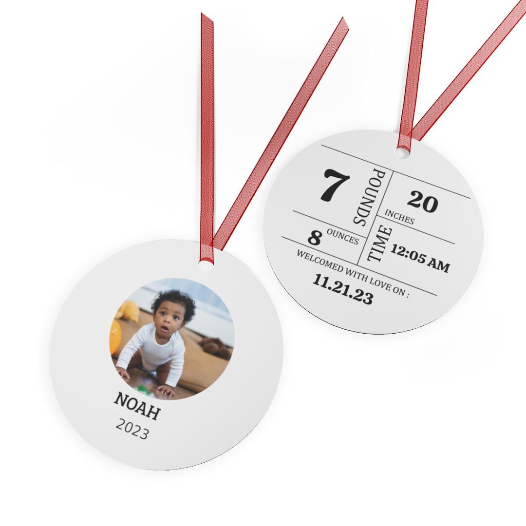 Personalized Baby Birth Stats Metal Ornament, Custom Baby Photo ...