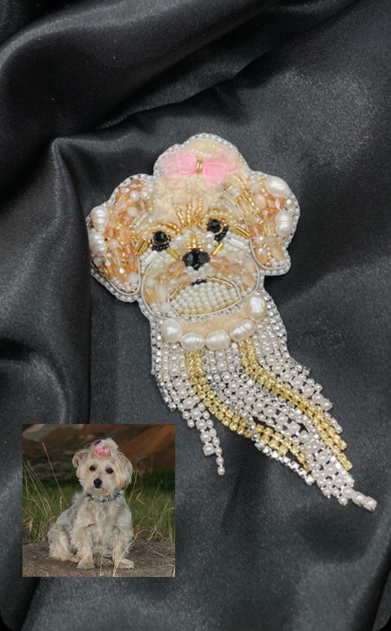 Custom Dog Portrait Brooch: Beaded Pet Pin, Embroidered Jewelry - Etsy