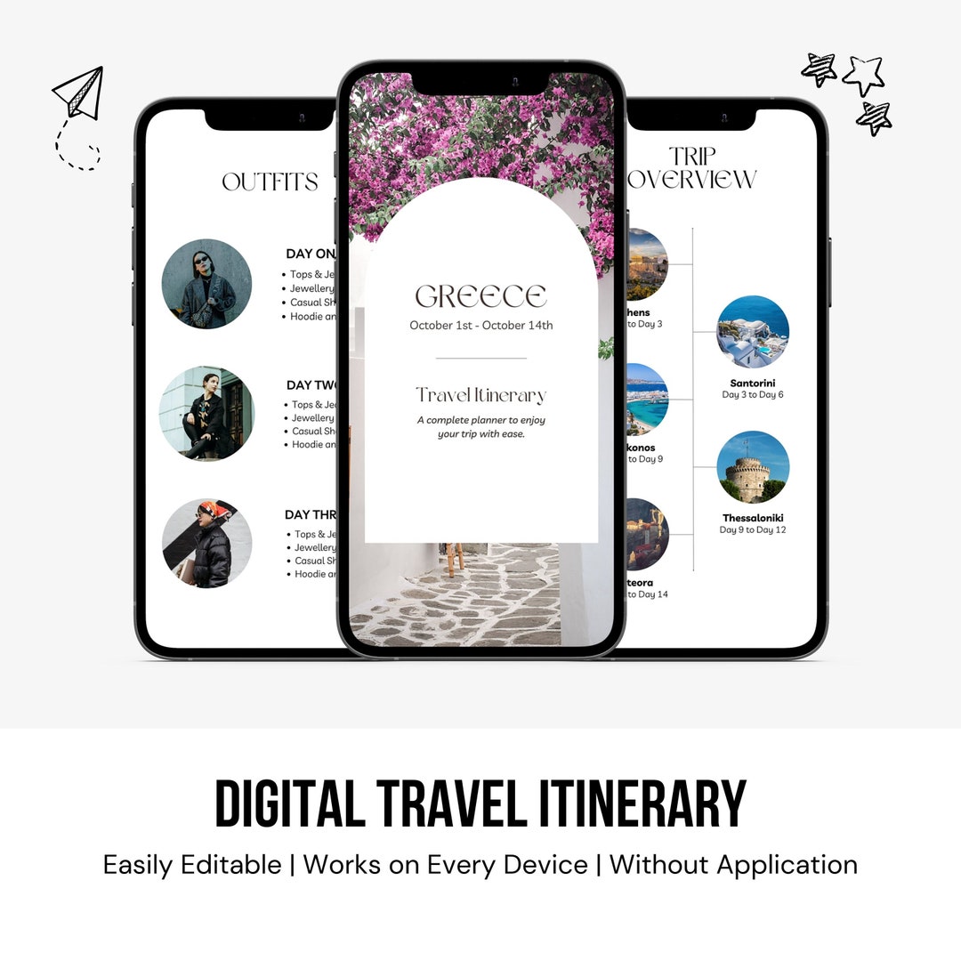 Greece Travel Itinerary Template, Vacation Planner Template, Minimalist ...