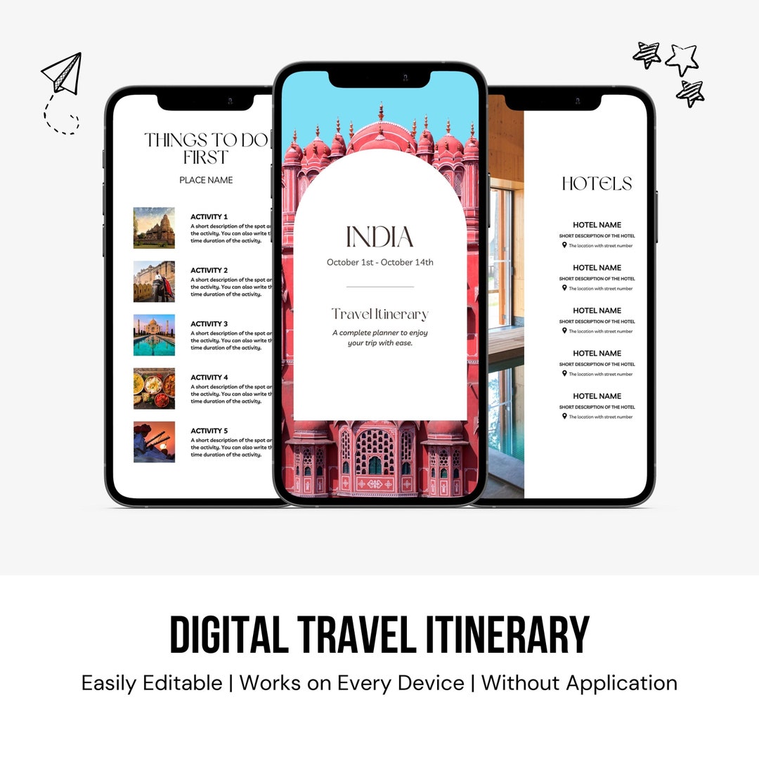 Travel Itinerary India Template, Vacation Planner Template, Minimalist ...