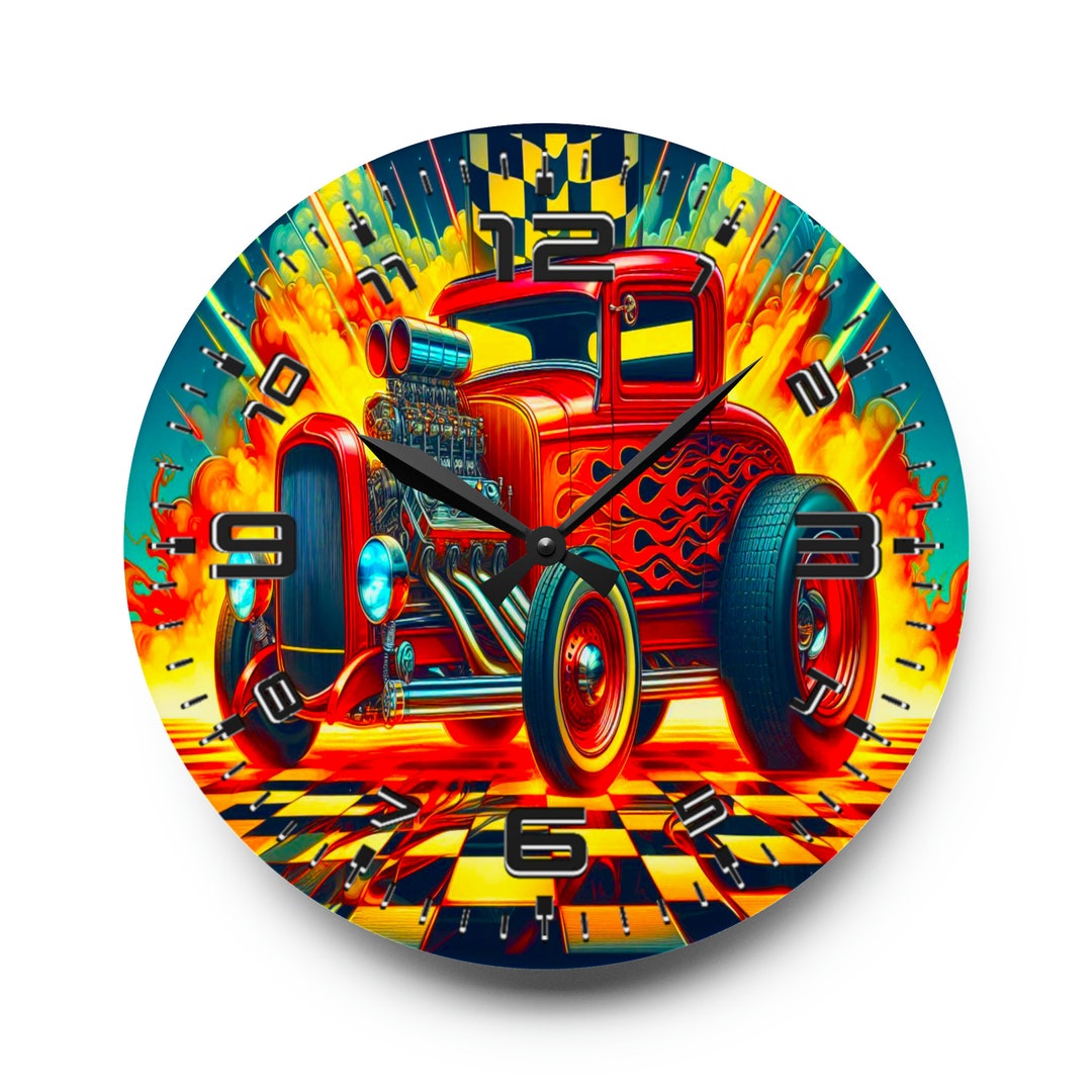 Colorful Hot Rod Wall Clock, Vintage Car Clock, Man Cave Decor, Garage ...