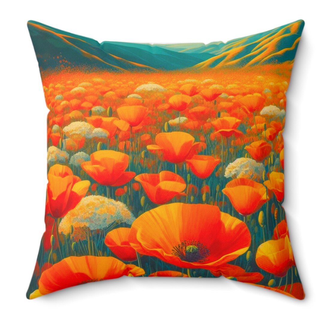 Pillow Poppies Poppy Festival Spun Polyester 16 X 16 Square Pillow - Etsy