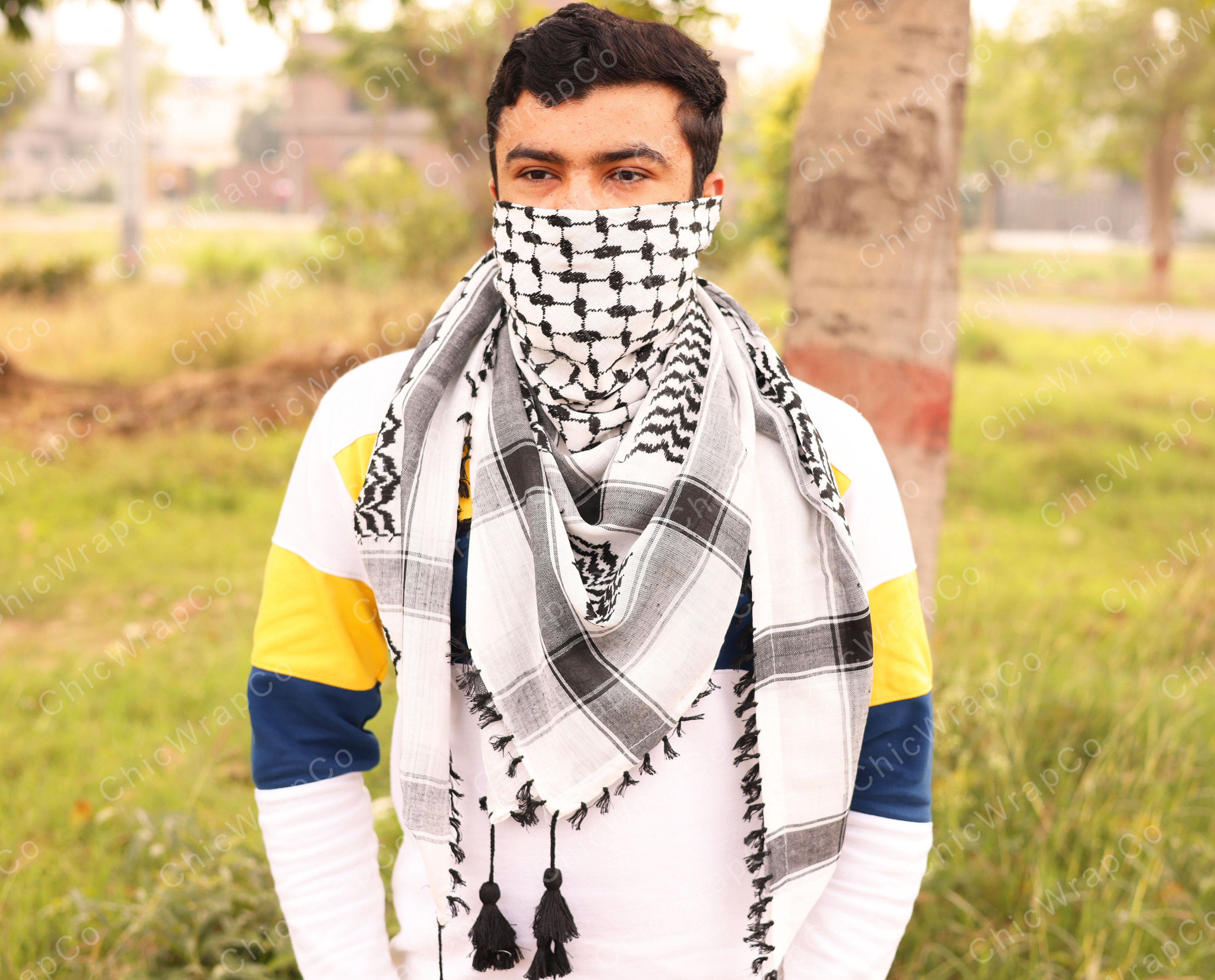 Shemagh Keffiyeh Palestine Scarf, Palestinian Style Kufiya With Tassels ...