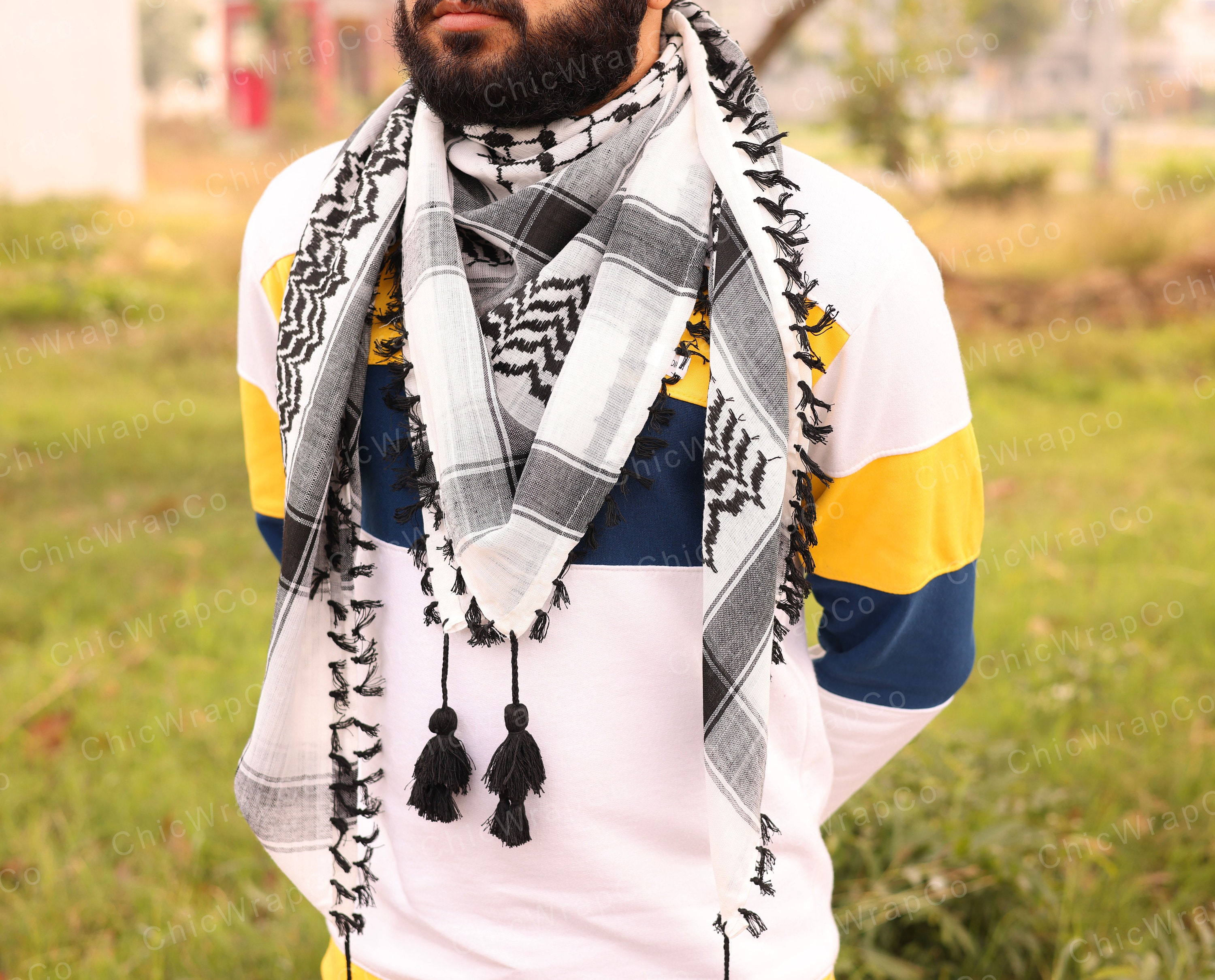 Shemagh Keffiyeh Palestine Scarf, Palestinian Style Kufiya With Tassels ...