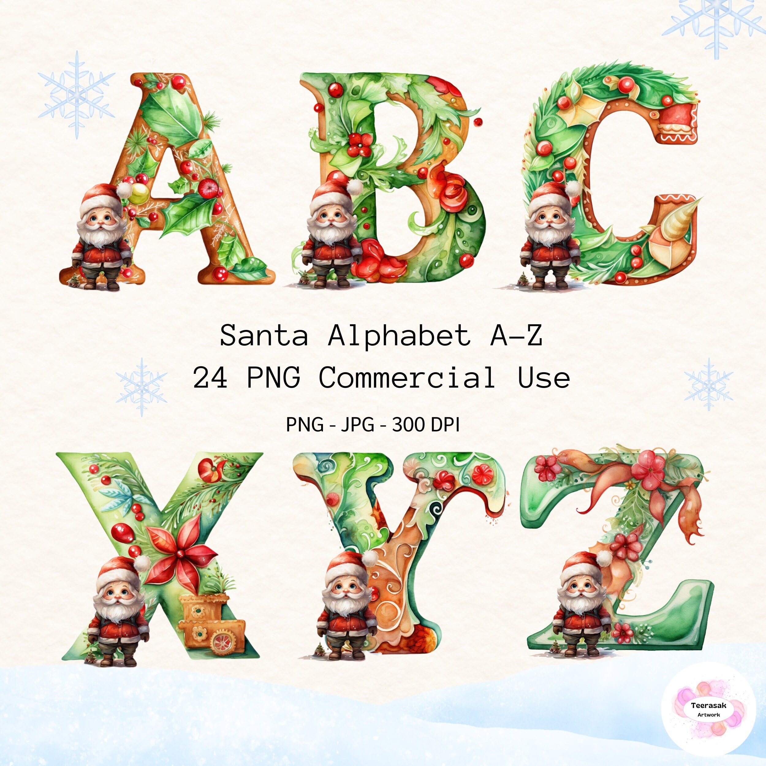 Christmas Alphabet Santa Father Clipart Set A-Z Letters Card - Etsy
