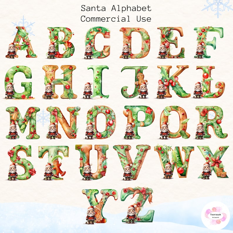 Christmas Alphabet Santa Father Clipart Set A-Z Letters Card - Etsy