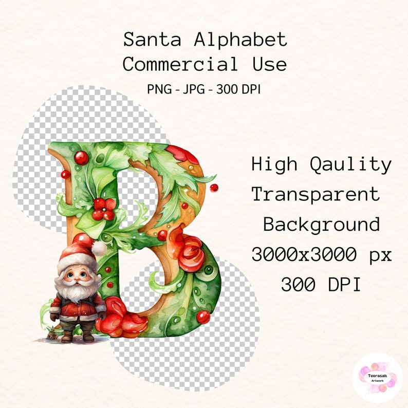Christmas Alphabet Santa Father Clipart Set A-Z Letters Card - Etsy