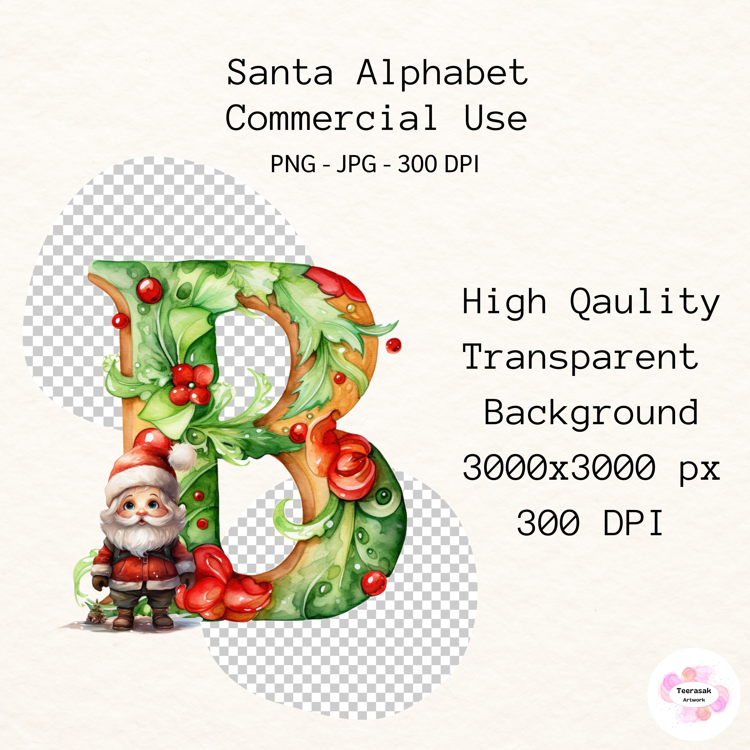Christmas Alphabet Santa Father Clipart Set A-Z Letters Card - Etsy
