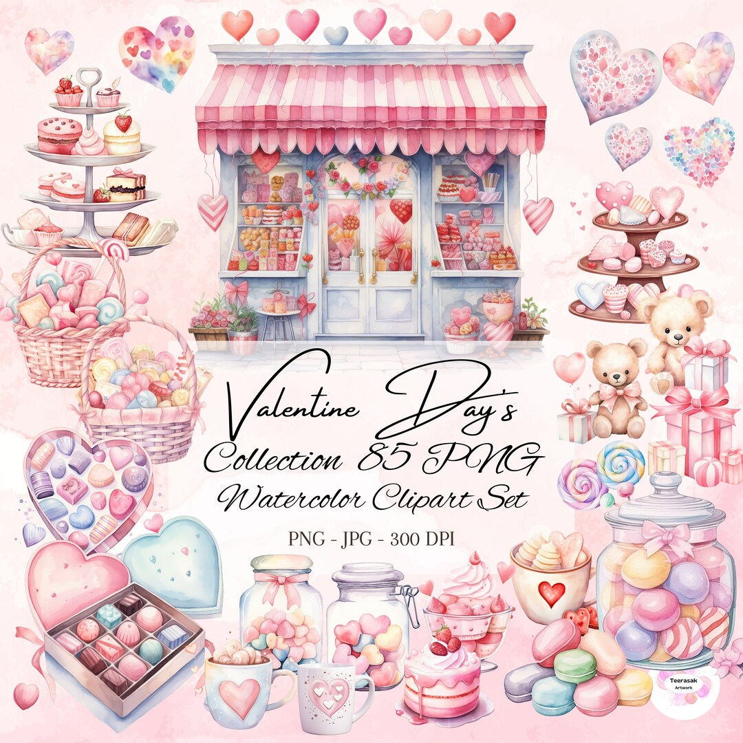 85 Valentines Candy Shop Bundle Watercolor Clipart Junk - Etsy