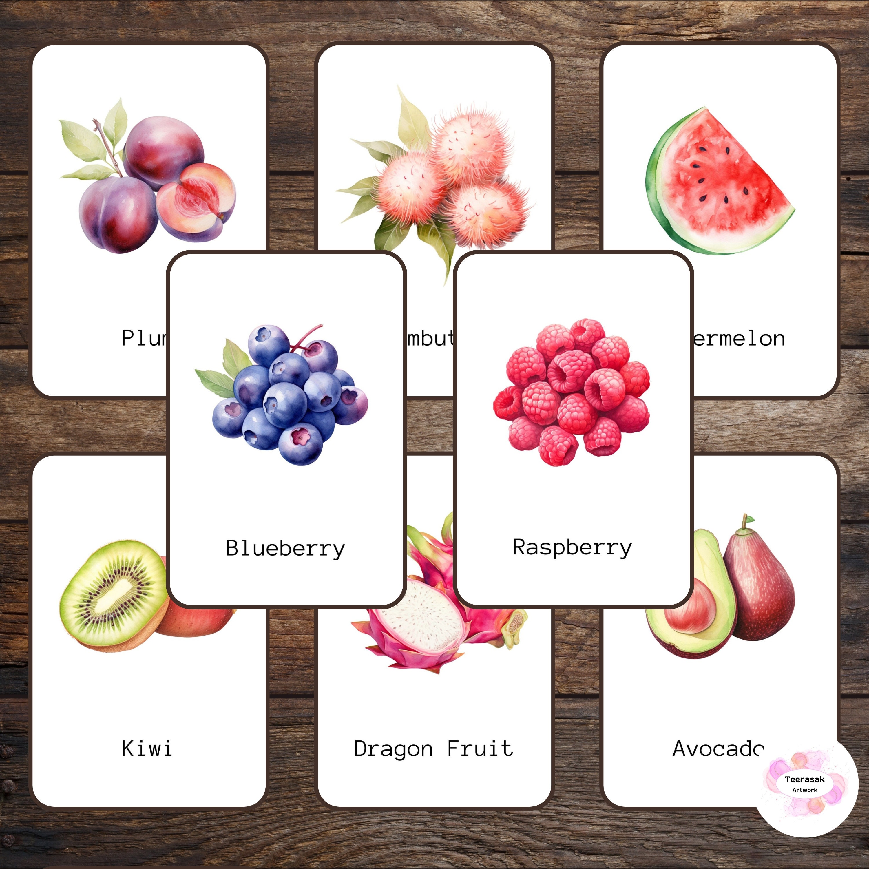 Flash Cards Fruits Printable Montessori Learning Nomenclature for Kids ...