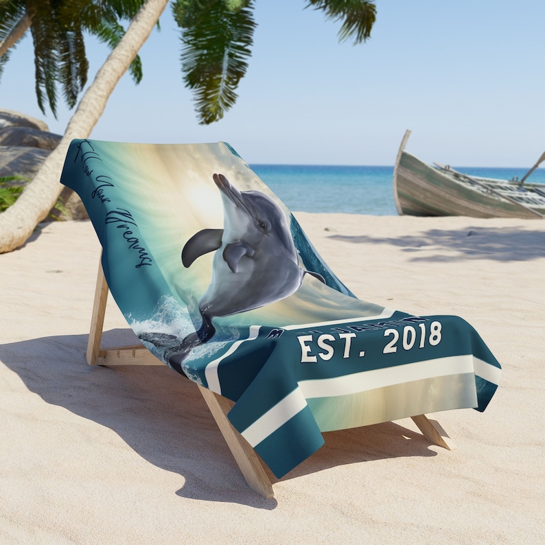 Personalized Dolphin Beach Towel for Yacht Owner Beach Towel Customize ...