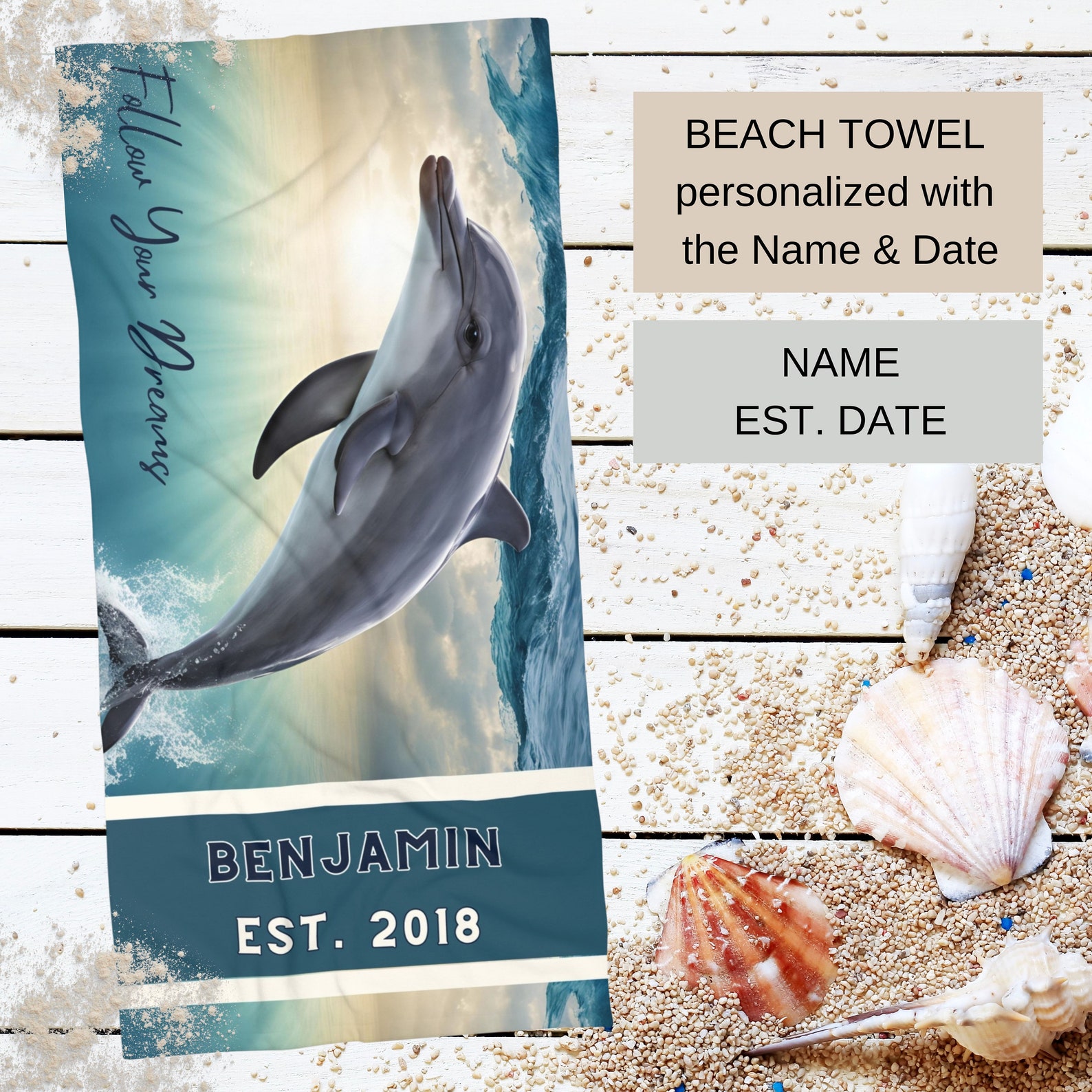 Personalized Dolphin Beach Towel for Yacht Owner Beach Towel Customize ...