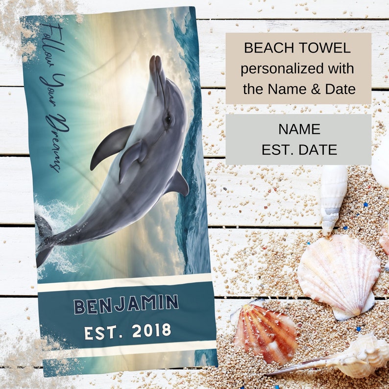 Personalized Dolphin Beach Towel for Yacht Owner Beach Towel Customize ...
