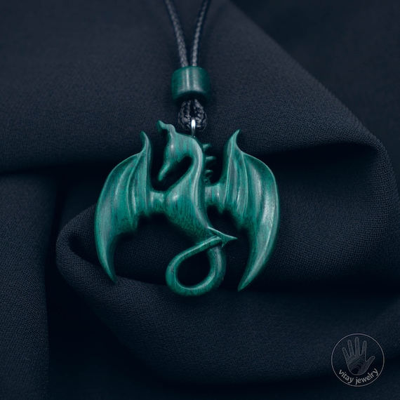 Green Dragon Dragon Necklace Wood Dragon Wood Jewelry Wooden Jewelry Wood Necklace Wooden Necklace Gift Idea Etsy
