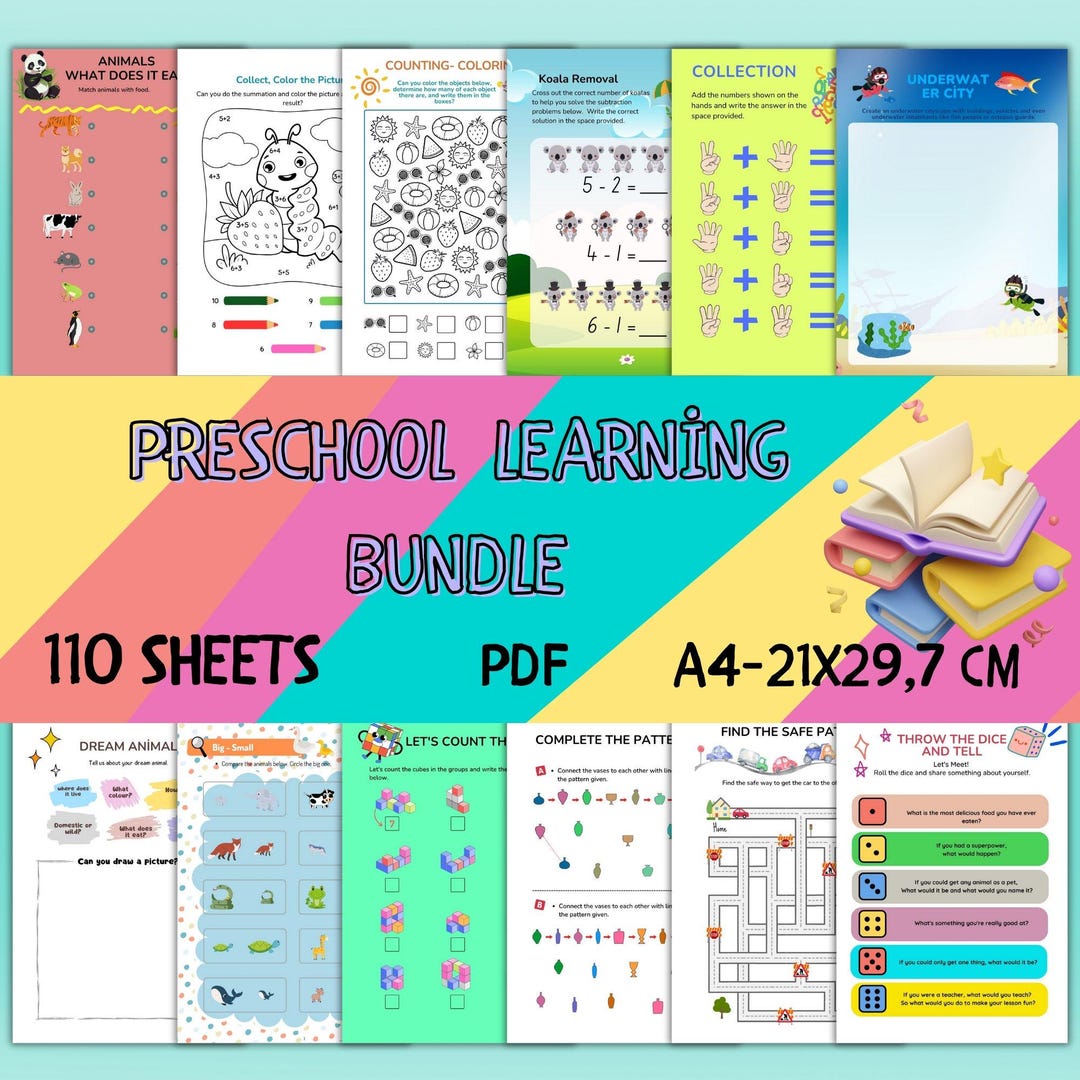 110 Preschool Kindergarten Learning,activity Worksheets,numbers,shapes ...