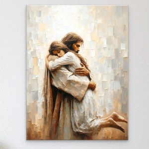 Safe in His Arms, Jesus and Woman Painting, Jesus Hugging Woman Wall ...