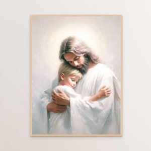Jesus Hugging Boy Watercolor, Christian Painting, Jesus With Children ...