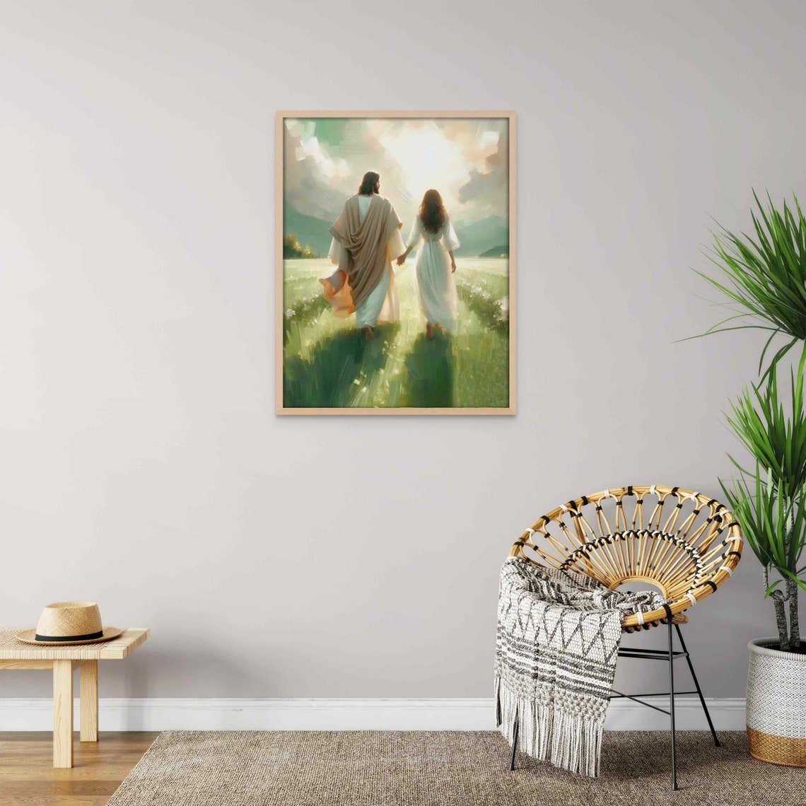 Walk With Me Jesus Christian Wall Art Jesus Walking With Woman Jesus and Girl Art Bible Art ...
