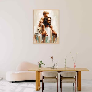 On His Shoulders, Jesus Christ and Little Boy, Christian Art, Bible Art ...