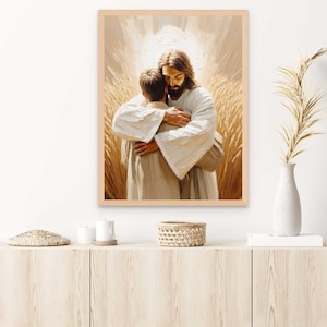 Safe With Him, Christian Art, Jesus Hugging a Man, Jesus Painting, LDS ...