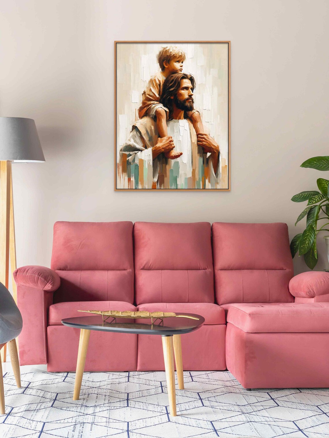 On His Shoulders, Jesus Christ and Little Boy, Christian Art, Bible Art ...