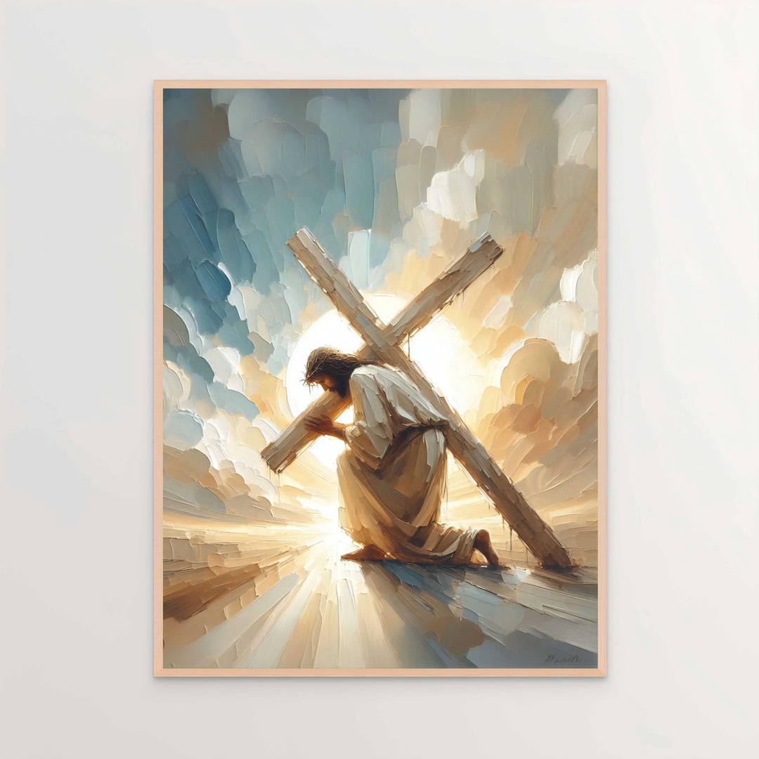 Jesus Carrying the Cross, Christian Painting, Jesus Shepherd Art, Jesus ...