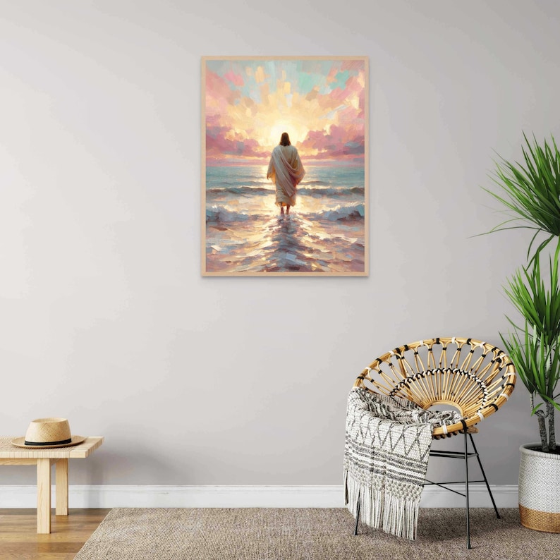 Sunset Walk, Digital Christian Art, Jesus Walking on Water, Jesus ...