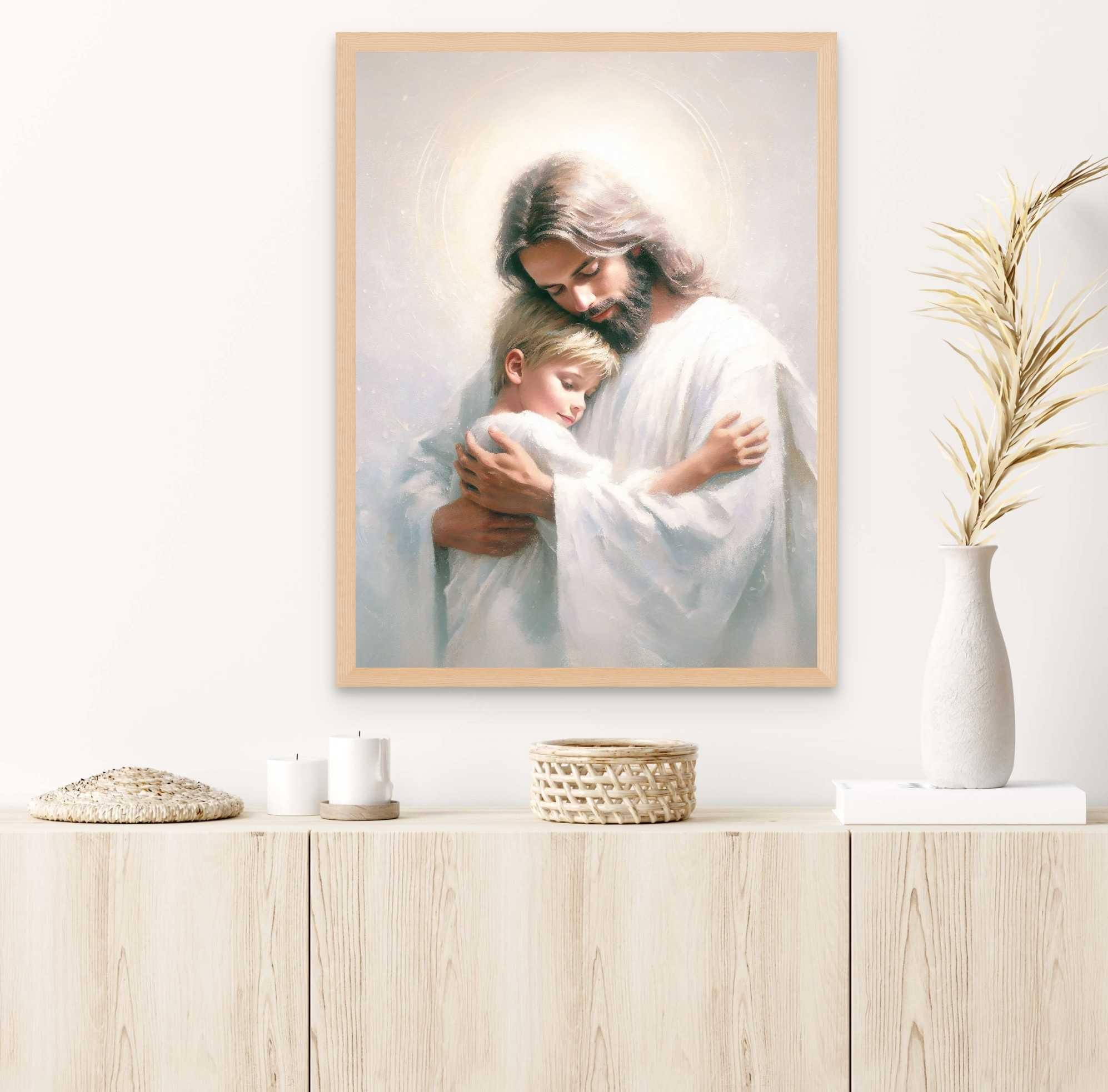Jesus Hugging Boy Watercolor, Christian Painting, Jesus With Children ...