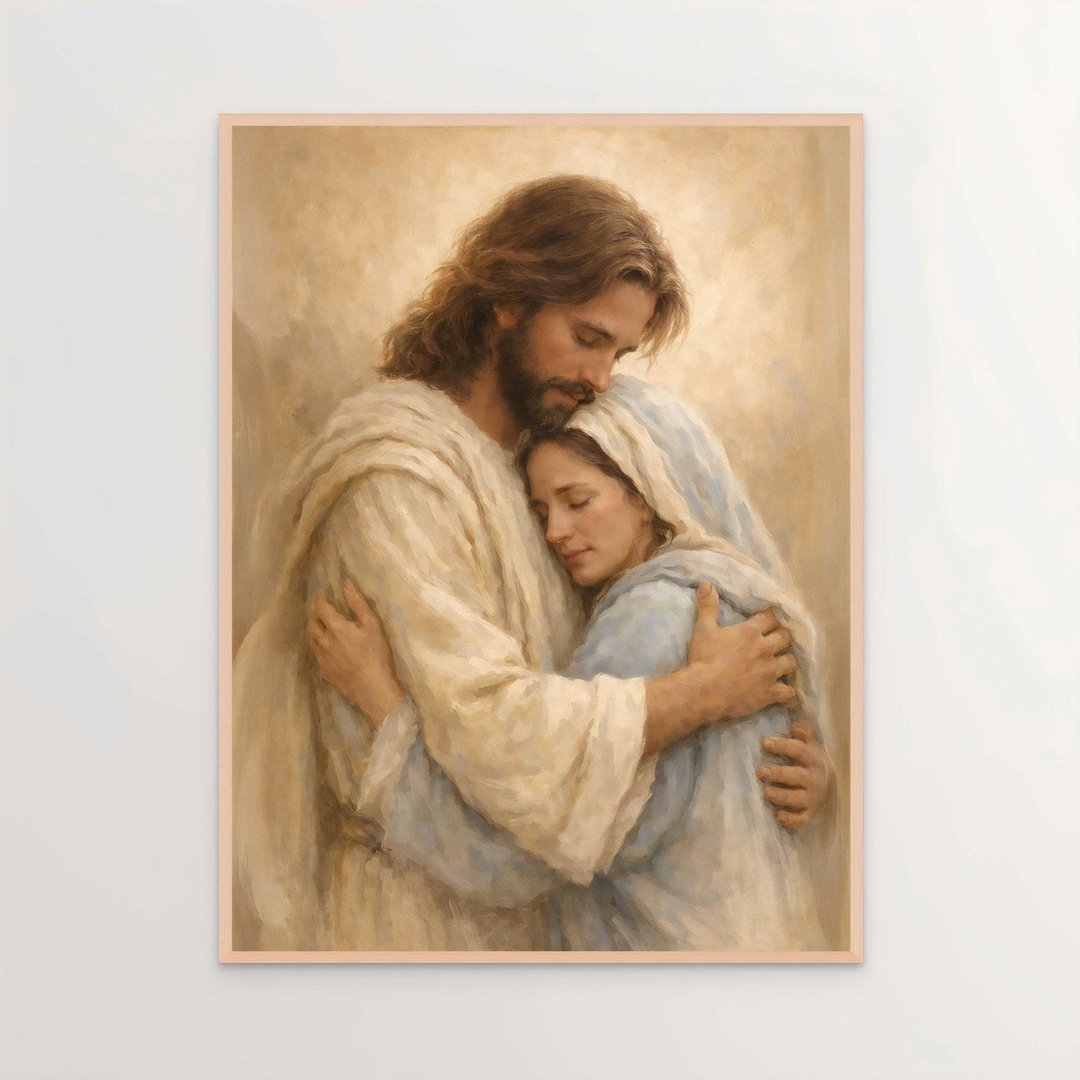 Mother's Love, Christian Wall Art, Jesus Hugging Mary, Jesus Wall Art ...