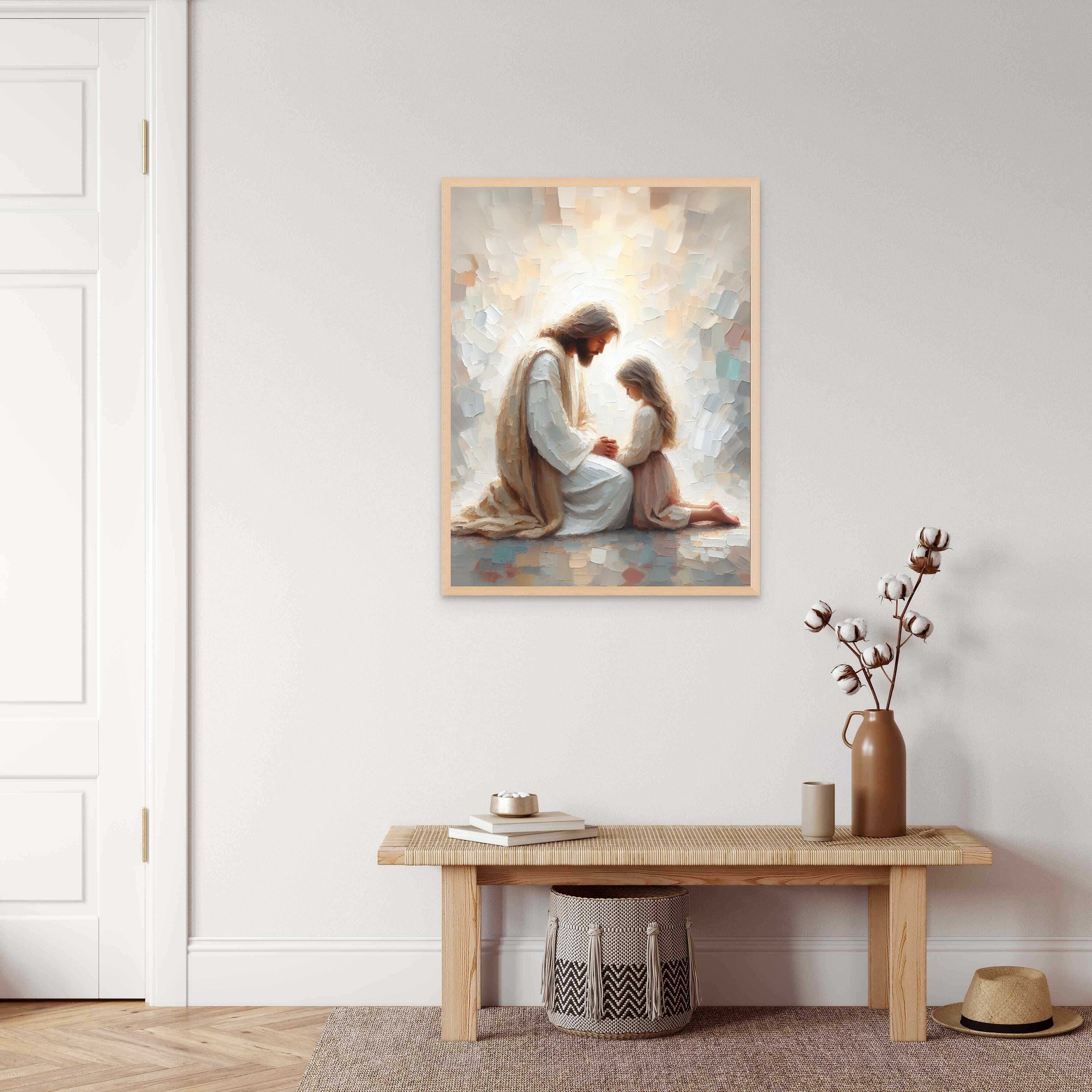 Jesus and Little Girl Praying, Modern Christian Art, Jesus Christ and ...