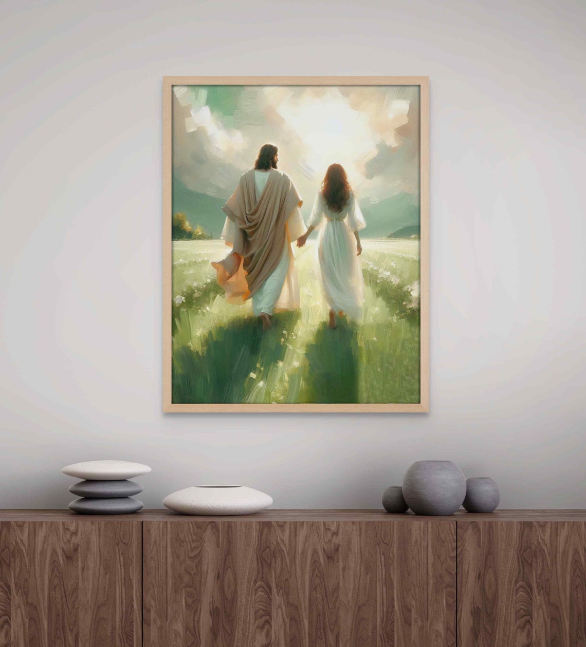 Walk With Me Jesus Christian Wall Art Jesus Walking With Woman Jesus and Girl Art Bible Art ...