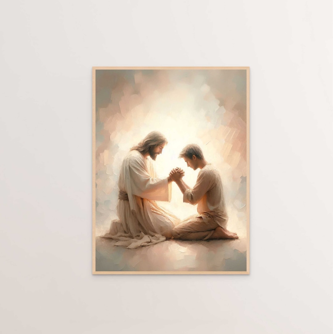 Pray With Him, Christian Painting, Jesus Christ Praying With Man, Jesus ...
