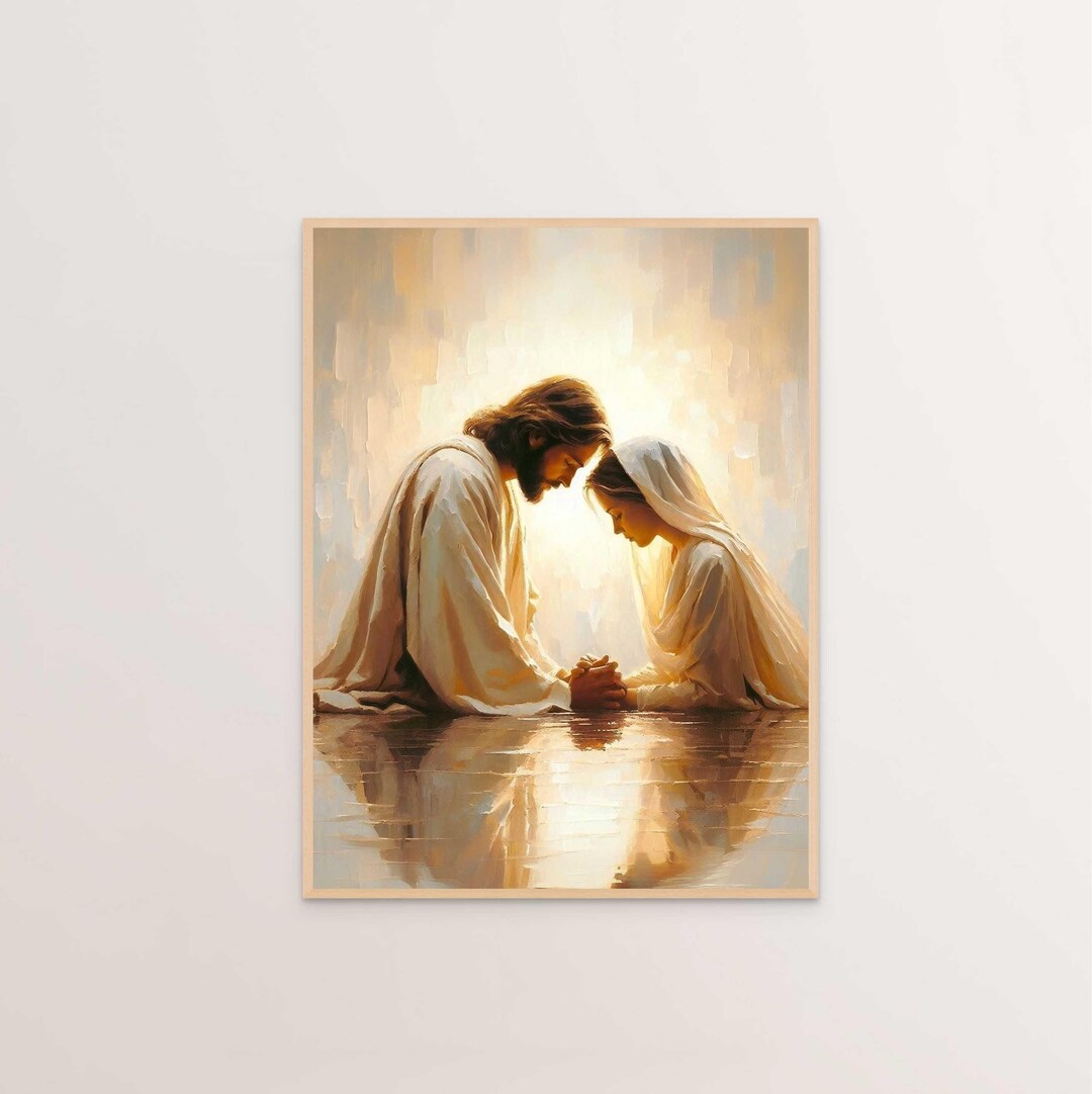 Divine Reflections, Christian Wall Art, Jesus Praying With Woman, Jesus ...