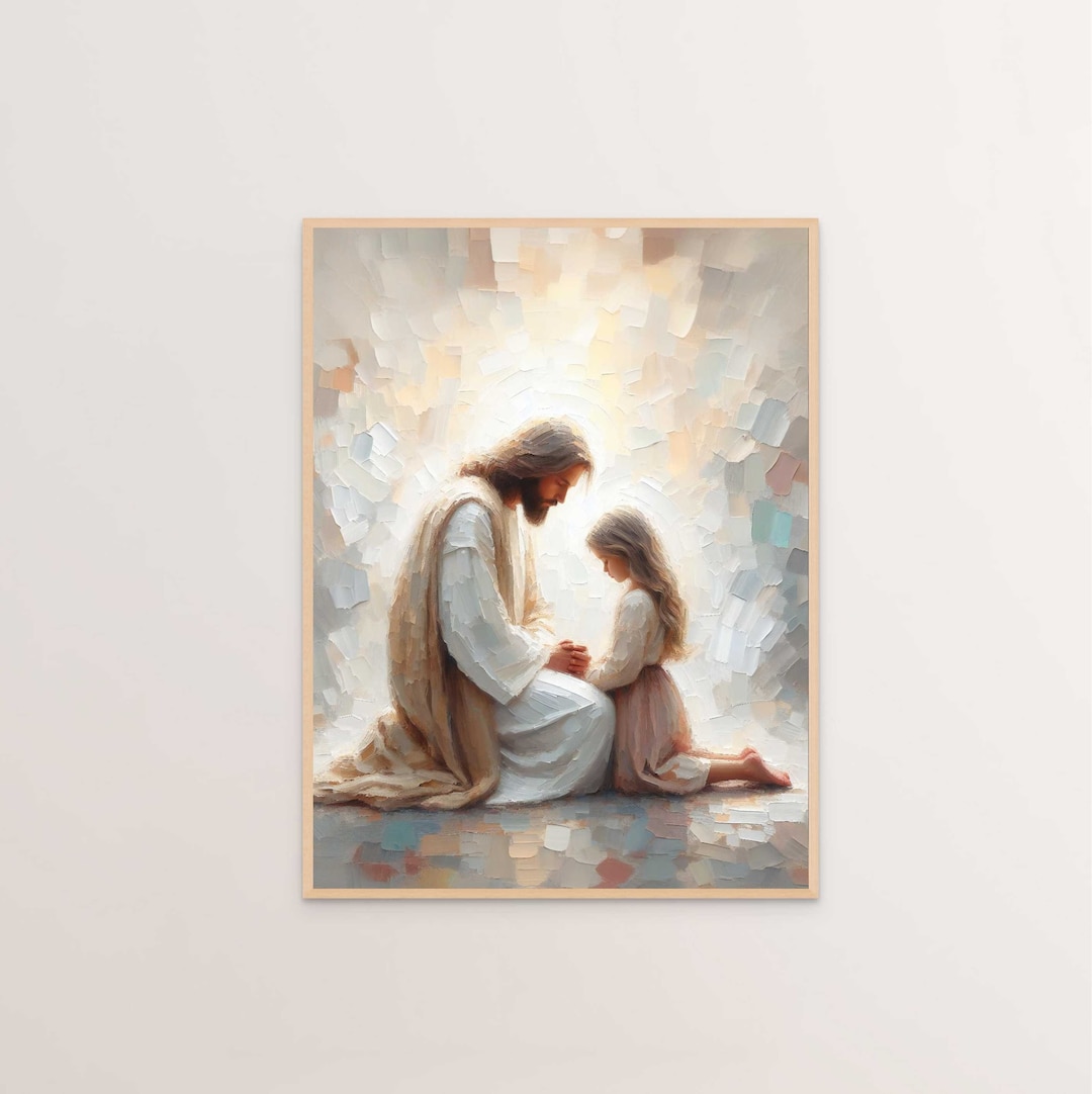 Jesus and Little Girl Praying, Modern Christian Art, Jesus Christ and ...