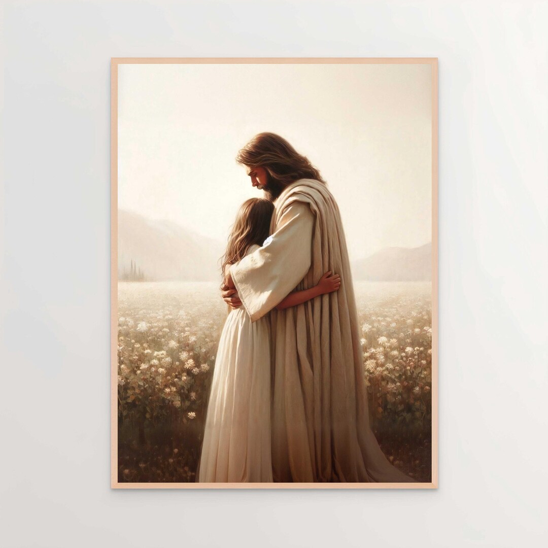 His Support, Christian Wall Art, Jesus Hugging Girl, Jesus Picture ...